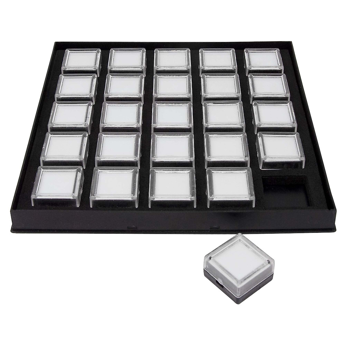 PMC Supplies LLC Plastic Gem Tray w/ 25 25 MM Compartments Storage Container Jewelry Bead Small Gemstone Findings Watch Battery Organizer