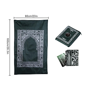 Abiyou 1 Piece Prayer Mat, Musilm Prayer Mat, Polyester Prayer Rug, Portable Travel Prayer Mat, Travel Prayer Rug with Compass, for Muslim Prayer, Ramadan(Green, 60CMx100CM)