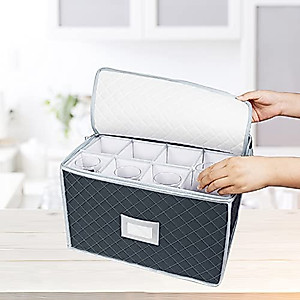 VERONLY Stemware Storage Cases - Holds 24 Wine Glass Storage or Crystal Glassware Containers with Lable Window,Fully-Padded Inside with Hard Sides(15.5" x 12.5"x 9.8")-Set of 2 Grey