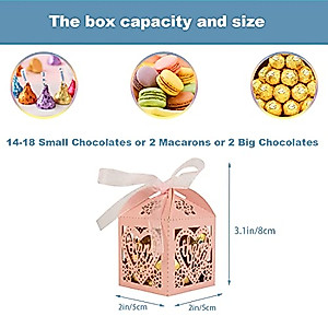 Elephant-package 25 Pcs Laser Cut Boxes (Pink), Bridal Shower Favor Boxes with Ribbon, Thank You Lace Candy Boxes, Party Favor, Wedding, Anniversary.