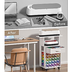 Rolling Craft Storage Cart for Cricut,Crafting Cabinet Workstation with 25 Vinyl Roll Holders,Organizer and Storage Cart for Cricut Machine,Craft Cart and Storage Table for Craft Room&Home&Office