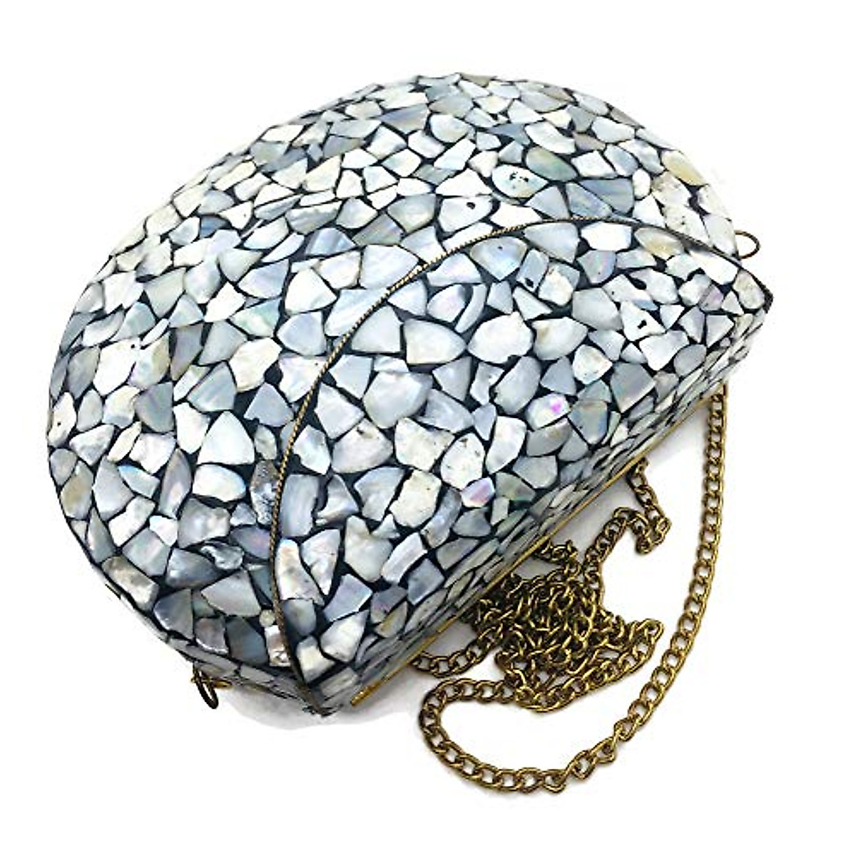 Women/Girls Bridal metal Sea shell clutch party sling bag Ethnic Indian Handmade mosaic metal bag