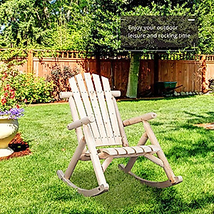 Garden Outdoor Wooden Rocking Chair, Outdoor Adirondack Rocker Chair, Indoor/Outdoor Wood Rocking Chair, Outdoor Wooden Porch Rocking Bench, with Armrest, for Patio, Balcony, Poolside (Natural)