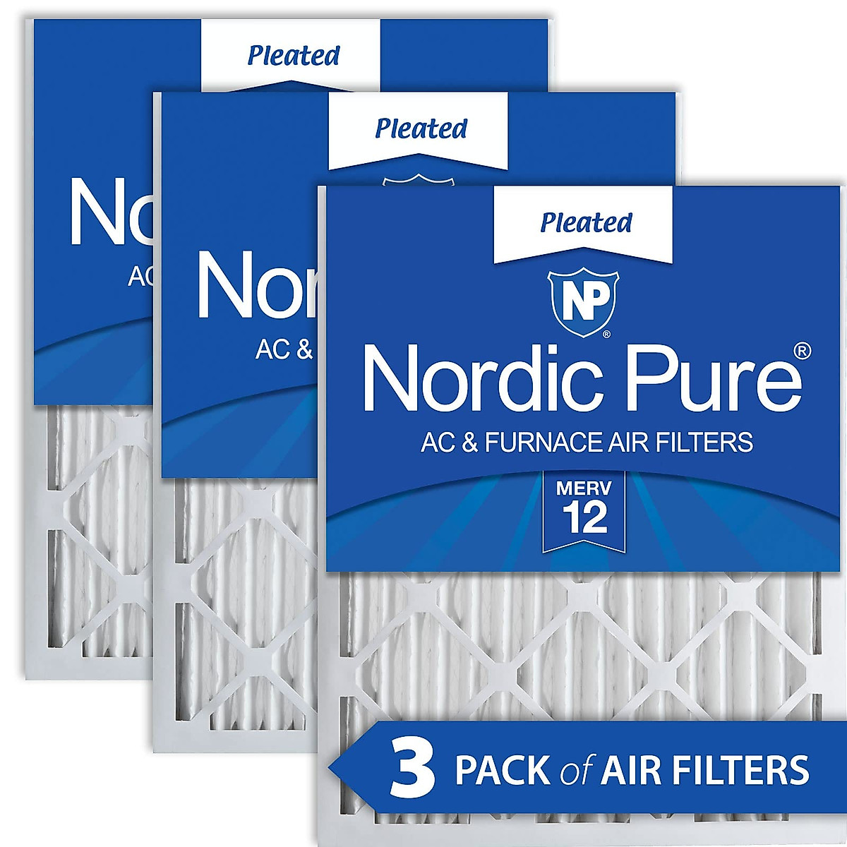 Nordic Pure 16x25x2 (15 1/2 x 24 1/2 x 1 3/4) Pleated MERV 12 Air Filters 3 Pack