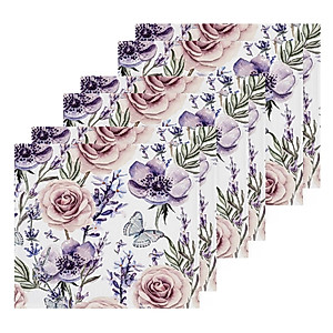 FUGIDOG Watercolor Lavender Rose Washcloths Set of 2-12 X 12 Inch Highly Soft & Absorbent Cotton Wash Cloths Face Towel Bath Hand Towels for Bathroom Spa Gym Kitchen