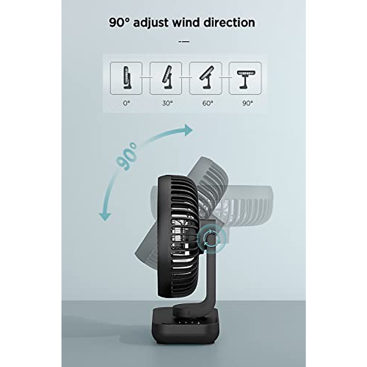 EasyAcc Small Desk Fan 4000 Battery Fan, 5-23 Working Time, Upgraded Strong Wind, Ultra Quiet, Rechargeable 90°Tilt Air Circulate Portable Fan 4 Speed USB Fan For Office Bedroom Home Travel