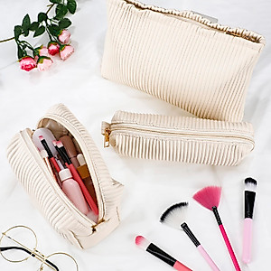 Talltalk 3 Pcs Cosmetic Makeup Bag for Women Portable Travel Toiletry Cosmetic Pouch Cute Bag Accessories Brushes Storage Organizer for Daily Use, 3 Sizes(Pu Leather,Elegant)