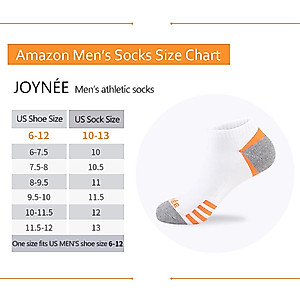 JOYNÉE Mens Low Cut Casual Socks 6 Pack Men Comfort Cushioning Ankle Athletic Socks, White, Size 10-13