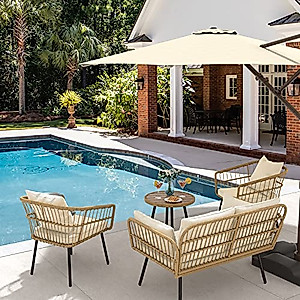 YITAHOME 4 Pieces Patio Furniture Set, Wicker Balcony Bistro Set, Outdoor All-Weather Rattan Conversation Set with Loveseat Chairs Table Soft Cushions for Backyard, Pool, Deck, Garden - Beige