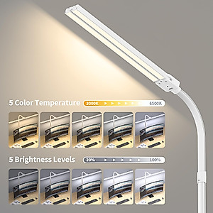 Kaulsoue Desk Lamp Architect Task Dual Head Modern Flexible Gooseneck Tall Dimmable Light for Home Office, 5 Color Modes,Remote Control, 1500lm 24W Extra Bright Lighting