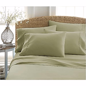TASHMIA Sheet Set Twin XL Size 39"x 80" x 15" Deep Pocket 100% Egyptian Cotton 600 Thread Count Soft & Silky Sateen Weave Sheets Sage Solid