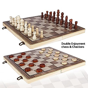 Demiwise Magnetic Chess Sets - Chess & Checkers Set (2 in 1), 2 Extra Queens, Magnetic Chess Board, Checkers Board Portable Folding Board Game for Adults and Kids