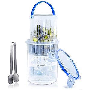 Pickle Storage Container, Plastic Pickle Jar With Strainer Insert, Transparent Pickle Container Tongs, Leaks-Proof and Lock It Lid, for Airtight Food Storage Cucumbers, Jalapenos, Pickles(1Pack)