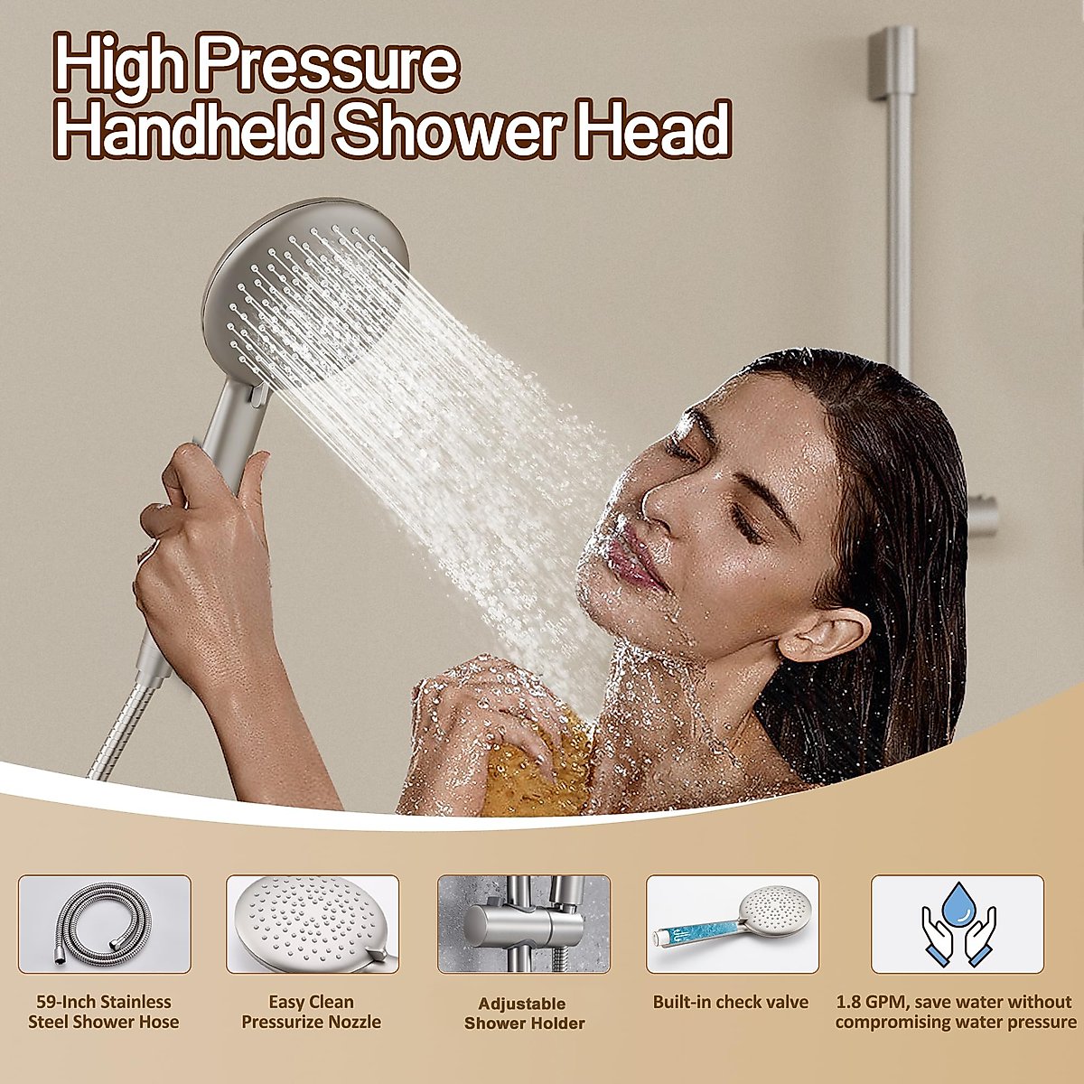 Gabrylly Slide Bar Shower System, Shower Faucet Set Complete with High Pressure 8" Rain Shower head and 5-Setting Handheld Shower Set, Shower Valve Include, Brushed Nickel