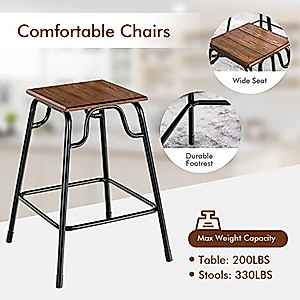 COSTWAY 5-Piece Bar Table Set Industrial Counter Height Square Table with 4-Piece Classic Backless Stools Space-Saving Vintage Dining Table Set for Apartment Breakfast Nook Easy Assembly Rustic Brown