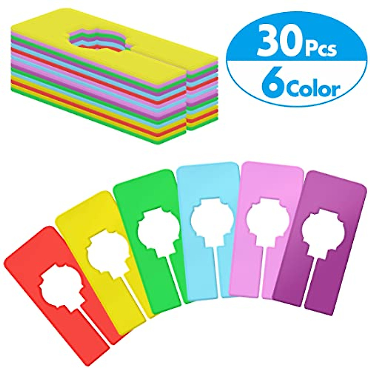 30 PCS Closet Rack Dividers, 6 Colors Rectangular Clothing Hanger Dividers with a Bonus Marker, Writable & Reusable for Sorting Clothes Size, Color Brand