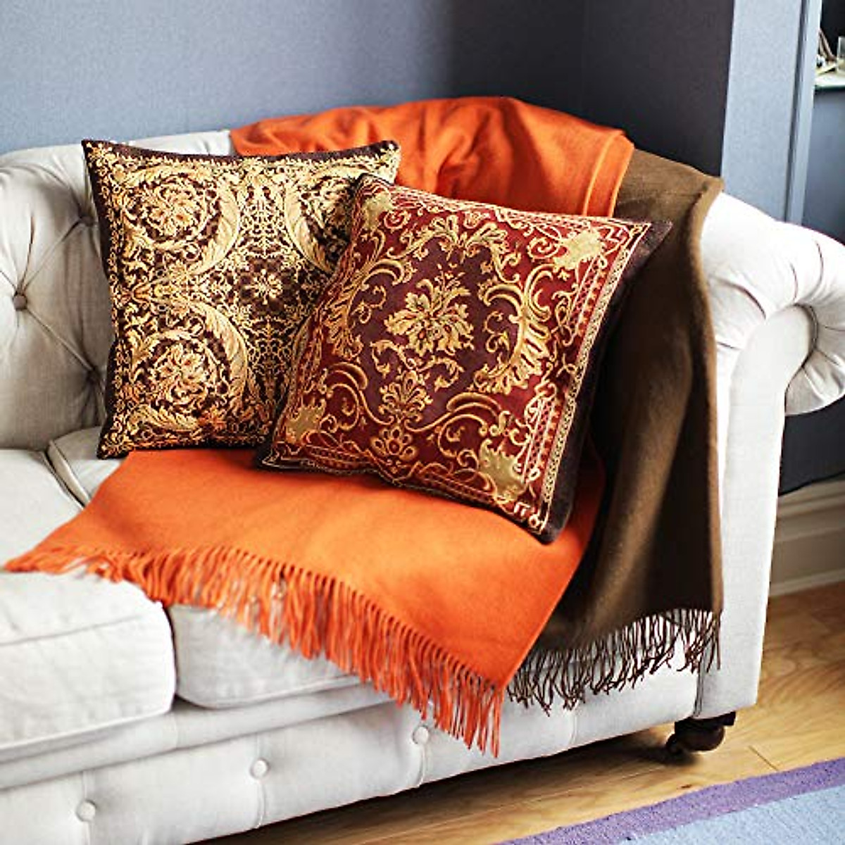 Books.And.More Orange Wool Throw Blanket with Fringe, Soft Throw Blankets 80% Wool, 20% Cashmere, Size: 50x70'' (127x178 cm)