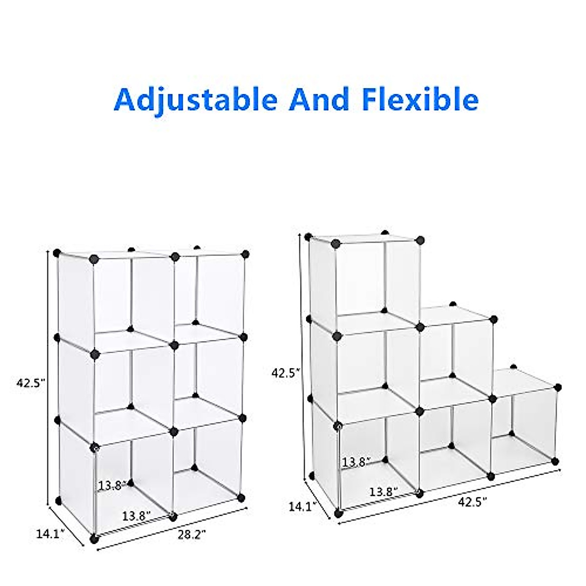 6 Storage Cube 13.8" x 13.8" Cube Organizer DIY Plastic Cube Storage Shelves Cabinet Cubby Shelving Bookshelf Clothes Dresser Closet Storage Playroom Cube Toy Organizer Cabinet (6-Cube, White)