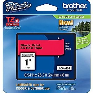 Brother TZe-451 24mm (1 ), Length of 8M, Black on Red Label Tape