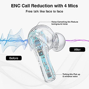 Padmate Bluetooth Headphones True Wireless Earbuds with 4 Mics CVC8.0 Noise Cancelling Earphones with Charging Case in-Ear Headset Touch Control Sport TWS 30H Playback Waterproof IPX6 Pamu T6C White