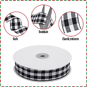 Deloky 50 Yard Large Buffalo Plaid Ribbon-1.0 Inch Black and White Christmas Plaid Check Ribbon, Lumberjack Ribbon for Lumberjack Party, Christmas, Mother's Day Gift,DIY Craft Decoration