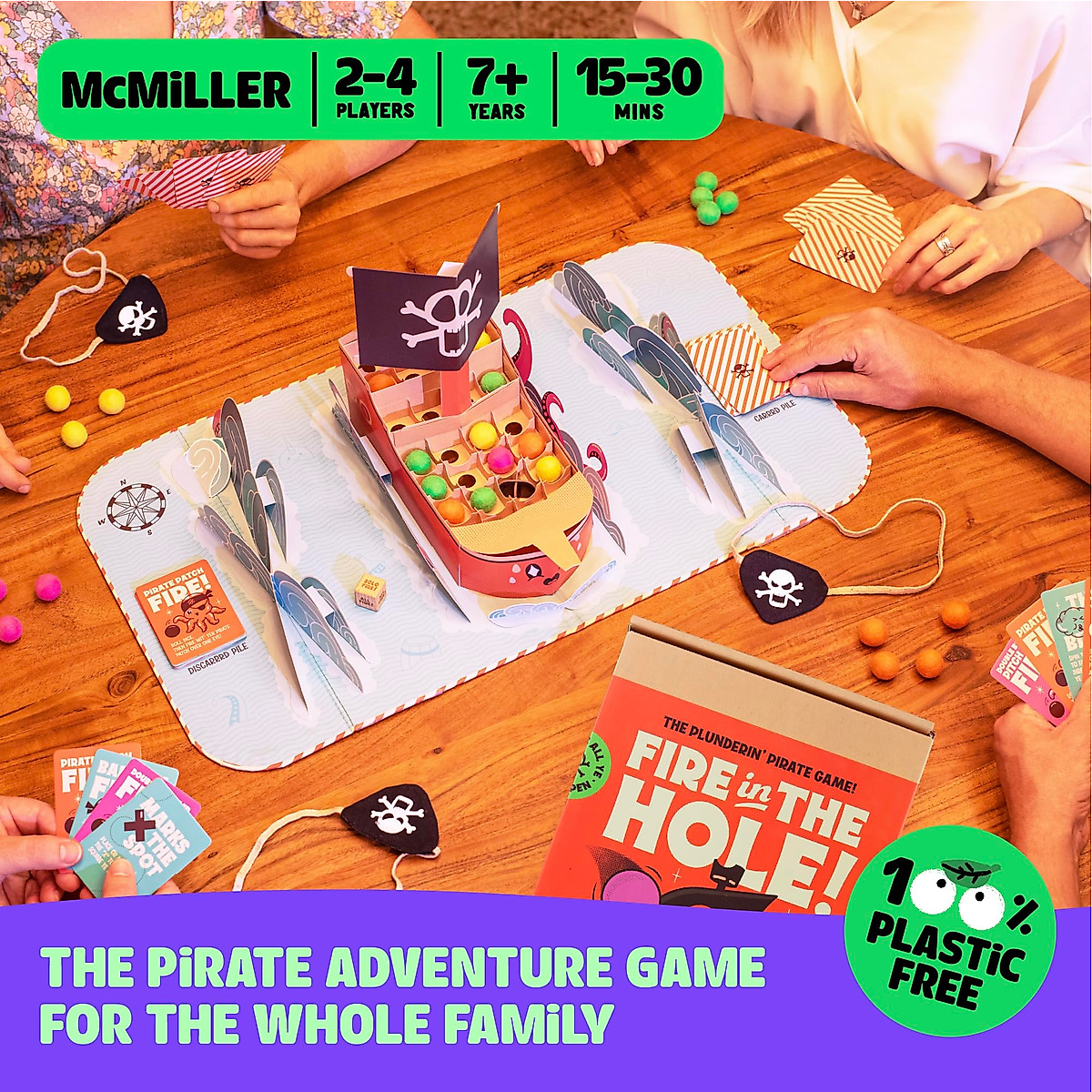 Fire in The Hole! The Pirate Adventure Board Game for the Whole Family. Sustainable Tabletop Strategy Game for Kids, Adults, Halloween, Christmas, Thanksgiving, Birthdays, Game Night Gift, 2 4 Players