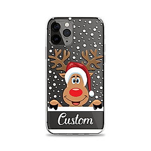 Case Charming Christmas Reindeer Personalized Case for iPhone 15 14 Pro Max 13 mini 12 11 XS XR X 10S 10R 10 8 Plus 7 SE Custom Clear Slim Soft Flexible TPU Rubber Phone Cover