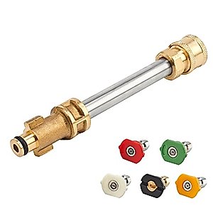 Raincovo Replacement for Pressure Washer Gun Adapter Ryobi, Portland, Greenworks, Husky, Replacement Wand with 5 Nozzle Tips, 1/4 Inch Quick Connector Silver
