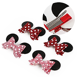 Mouse Ears Hair Bow Clips Polka Dot Barrettes for Girls Glitter Costume Accessories Birthday Party Decorations 1 Count (Pack of 4)