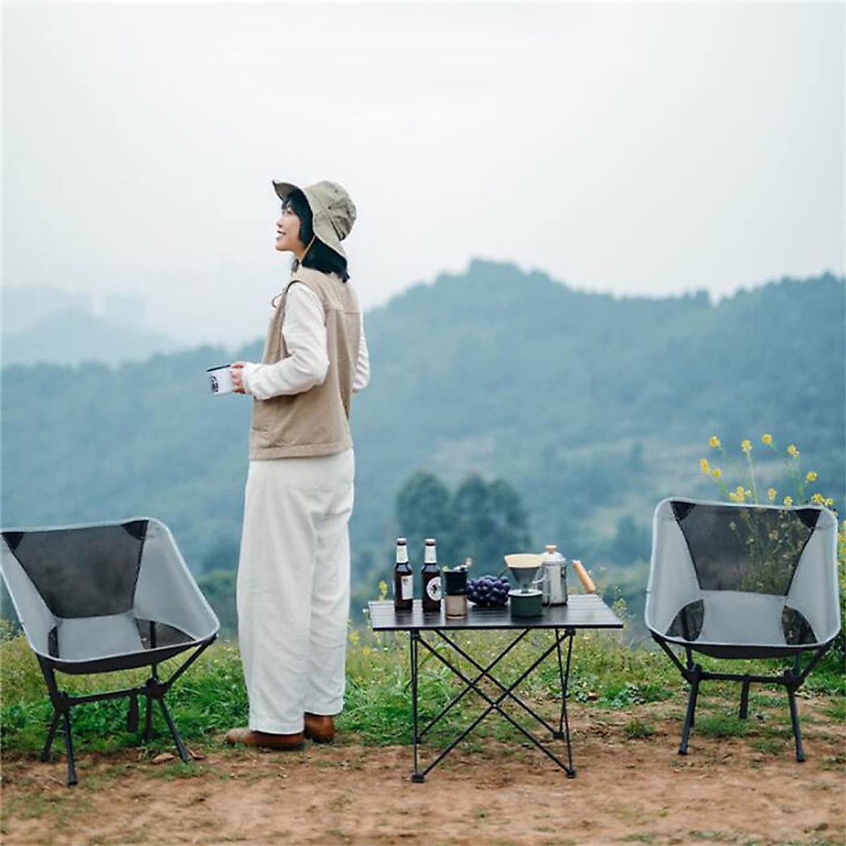 ZJDU Table and Chairs Set 2 Person - Outdoor Folding Table and Chairs Patio Furniture Sets, Portable Picnic Table with Folding Oxford Cloth Chairs,for Garden and Balcony,Hiking, and Travel,40×35×29cm