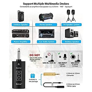 Bietrun Rechargeable Wireless Microphone, Dual Metal Cordless Handheld Dynamic Wireless Mics with 1/4'' Output for Karaoke, Meeting, Singing, Church, Wedding(UHF 240ft Range)(Receiver with Bluetooth)