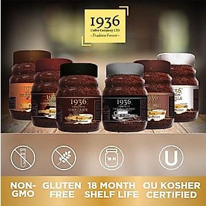 1936 Instant Coffee Vanilla 8 OZ- Smooth Taste - 100% Pure Arabica Coffee - Light Instant Coffee -Medium Roast - Glazed with Cane Sugar- Gluten Free- Kosher Certified -Non GMO