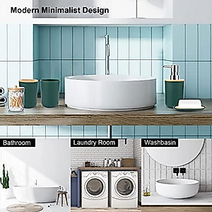 SLDIYWOW 9-Piece Dark Green Bathroom Accessories Set with Trash Can, Tray, Soap Dispenser, Toothbrush Holder, Toothbrush Cup, Soap Dish, Toilet Brush and Q-tip Holders for Bathroom