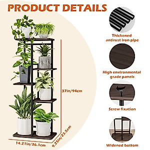 Bamworld Tall Plant Shelf Indoor Metal Plant Stand Outdoor 5 Tier Black Large Plant Stands for Multiple Plants Flower Stand Pot Holder for Patio Garden Corner Balcony Living Room