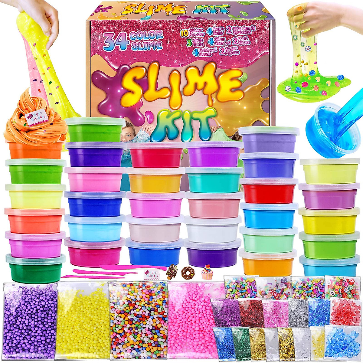 ESSENSON Slime Kit for Girls Boys, DIY Slime Kit Gifts for 6 7 8 9 10+ Year Old, Jumbo Slime Party Favors Gift, Crystal Slime Making Kit for Girls 10-12, Kids Art Craft Kit