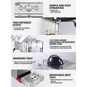 Espresso Machines 15 Bar with Adjustable Milk Frother Wand Expresso Coffee Machine for Cappuccino, Latte, Mocha, Machiato, 1.5L Removable Water Tank, Double Temperature Control System, 1100W, Black