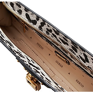 GUESS Centre Stage Top Zip Clutch, Black/White Leopard