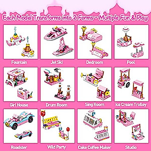 Ice Cream Truck Building Sets for Girls,12in1 Friends Ice Cream Truck Toys for Kids,Pink Food Truck Toy Building Blocks,STEM Educational Toy for Children's Day Gift,Birthday Gifts for Girls Age 6-12 +