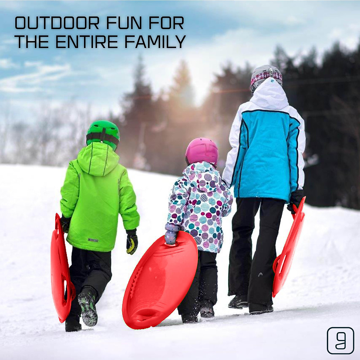 Gizmo Riders Supernova - Sleds for Kids, New Age Disc Sled with Integrated Lean Back Brake with Raised Safety Handles for Maximum Steering Control, Snow Sled, Holds 200lbs, Ages 3+ (Red, 28 Inch)