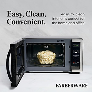 Farberware Countertop Microwave 1.1 Cu. Ft. 1000-Watt Compact Microwave Oven with LED lighting, Child lock, and Easy Clean Interior, Stainless Steel Interior & Exterior