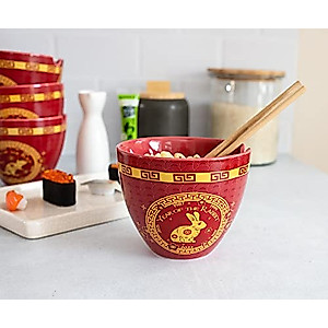 Boom Trendz Year Of The Rabbit Chinese Zodiac Ceramic Dinnerware Set Includes 16 Ounce Ramen Noodle Bowl and Red One Size