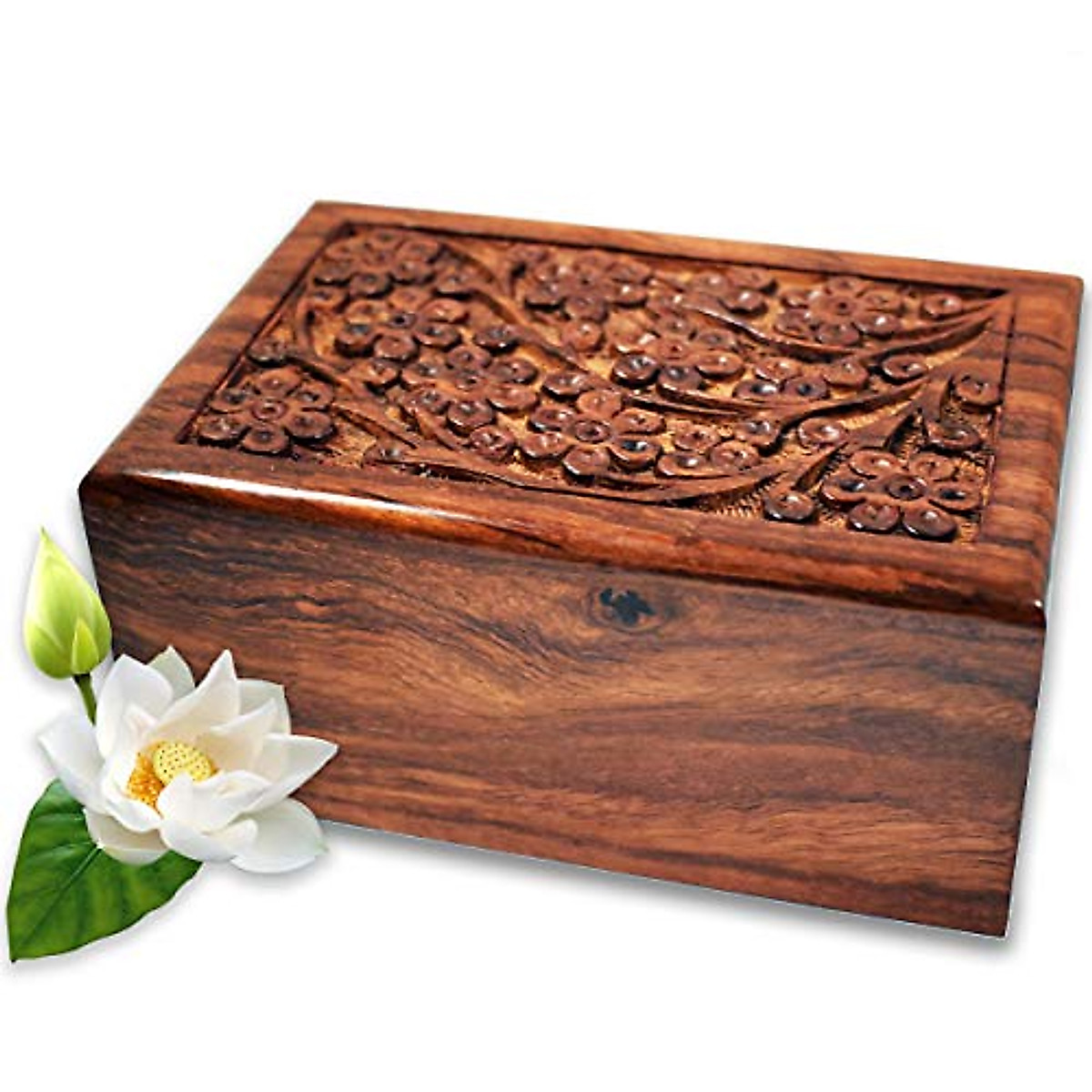 Handcrafted Rosewood Cremation Urns by LINDIA MEMORIAL - Beautiful Wooden Urn Tree of Life Design - Urns for Human or Pet Ashes (Large)