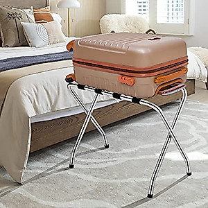 GOFLAME Folding Luggage Rack, Chrome Metal Suitcase Stand for Guest Room, Bedroom, Hotel, No Assembly Required