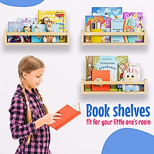 NEC GLOBAL UNLIMITED Set of 6 Wall Mounted Nursery Bookshelves for Kids Room - Small Wooden Bookshelf for Storage and Display of Baby, Teen, Boys and Girls Bedroom, Bathroom, and Décor