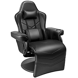 Homall Computer Racing Style Pu Leather Ergonomic Adjusted Reclining Video Gaming Single Sofa Chair with Footrest Headrest and Lumbar Support (Black)
