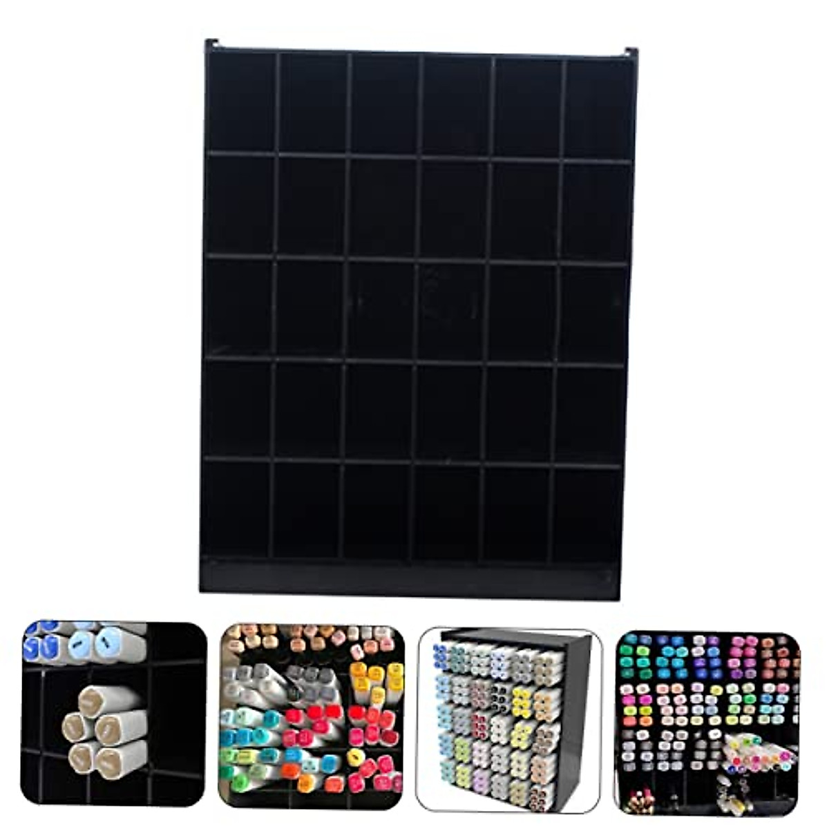NUOBESTY Home Plastic Grids Hole Household Desk Organizer Pencils Storage Display Accessories - Eyeliner Art Shelf Multi-slot Brushes Cosmetic Container Pen -grid Black Stationary Paint
