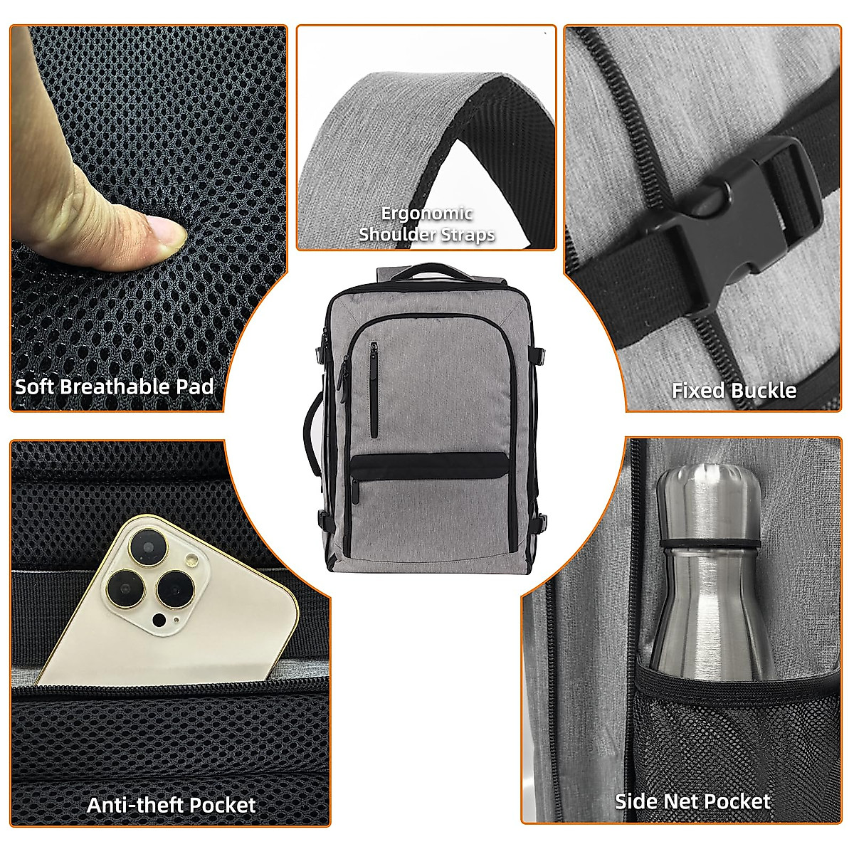 OPOALO Large Carry on Travel Backpack for Men, Business Laptop Backpack Convertible Heavy Duty Tactical Backpack Airplane Approved Waterproof for Travel Hiking Camping Daily (Hard Shell Black)