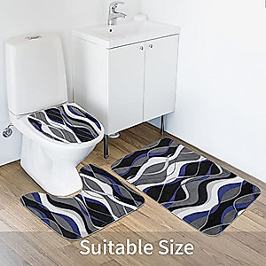 MitoVilla 4 Pcs Modern Bathroom Sets with Shower Curtain and Rugs, Striped Shower Curtain Sets with Rugs for Bathroom Decor, Bathroom Decor Curtain Sets with Mats and Accessories, Navy Blue and Black