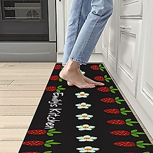 SunFancy Strawberry and Flower Custom Washable Decor Kitchen Rug Floor Door Mat, Personalized Anti-Slip Bathroom Living Room Garden Rugs