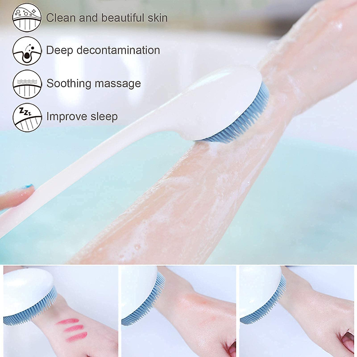 V-TOP 6 Pack Toothbrush Covers + Silcone Back Brush with Long Handle (Blue)